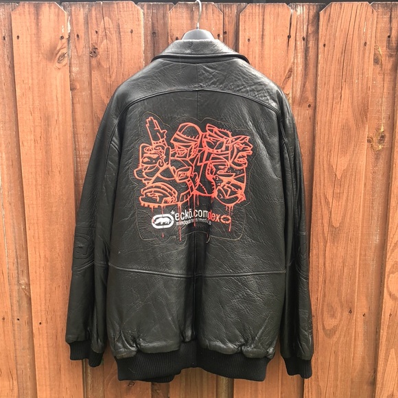 Marc Ecko | Jackets & Coats | Rare Marc Ecko Graffiti Leather Bomber ...